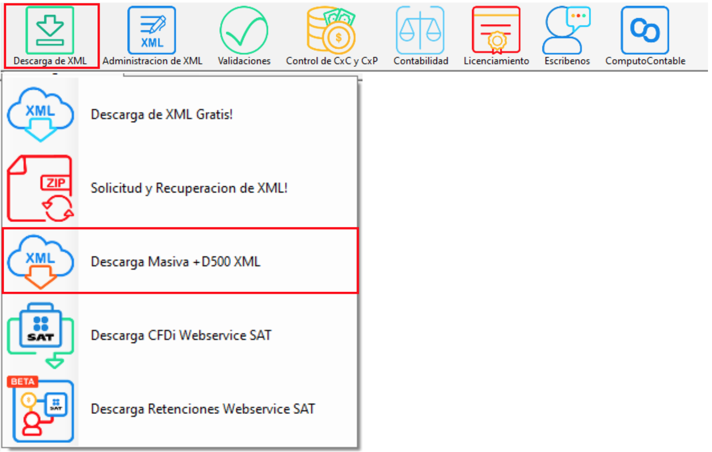 +D500 XML Descarga - MiAdminXML - ComputoContable