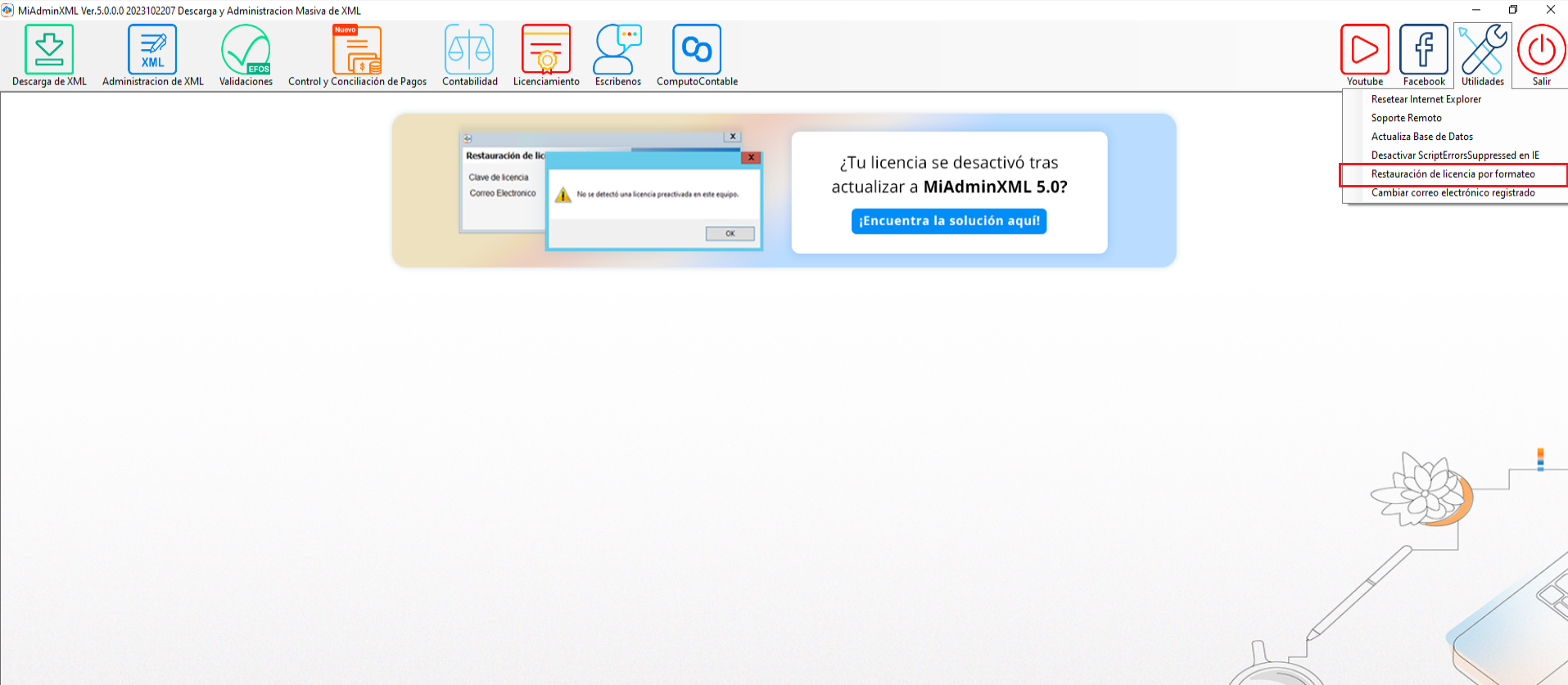 ¿Cómo restaurar mi licencia en MiAdminXML 5.0? - ComputoContable